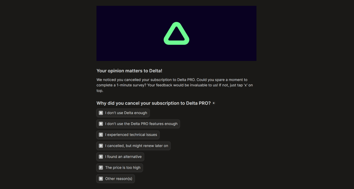 Product Cancellation Survey - Tally form template