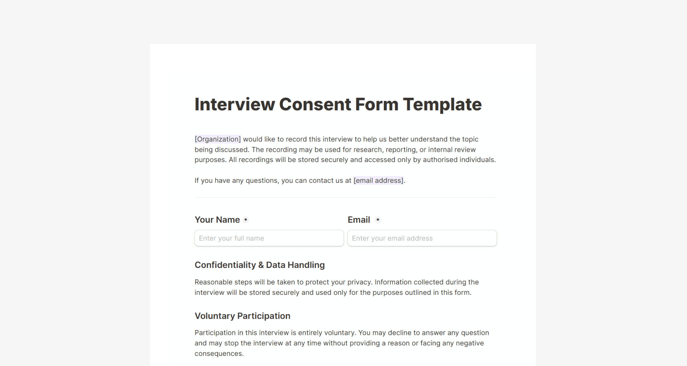 Interview Consent Form Template - Tally form template