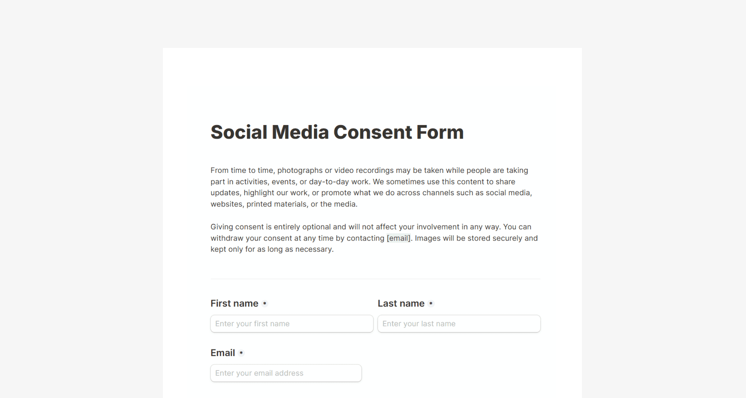 Social Media Consent Form - Tally form template