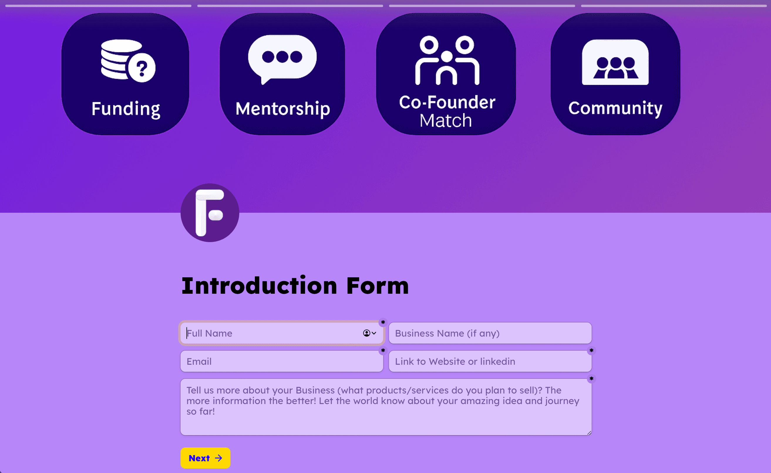 Introductory Form - Tally form template