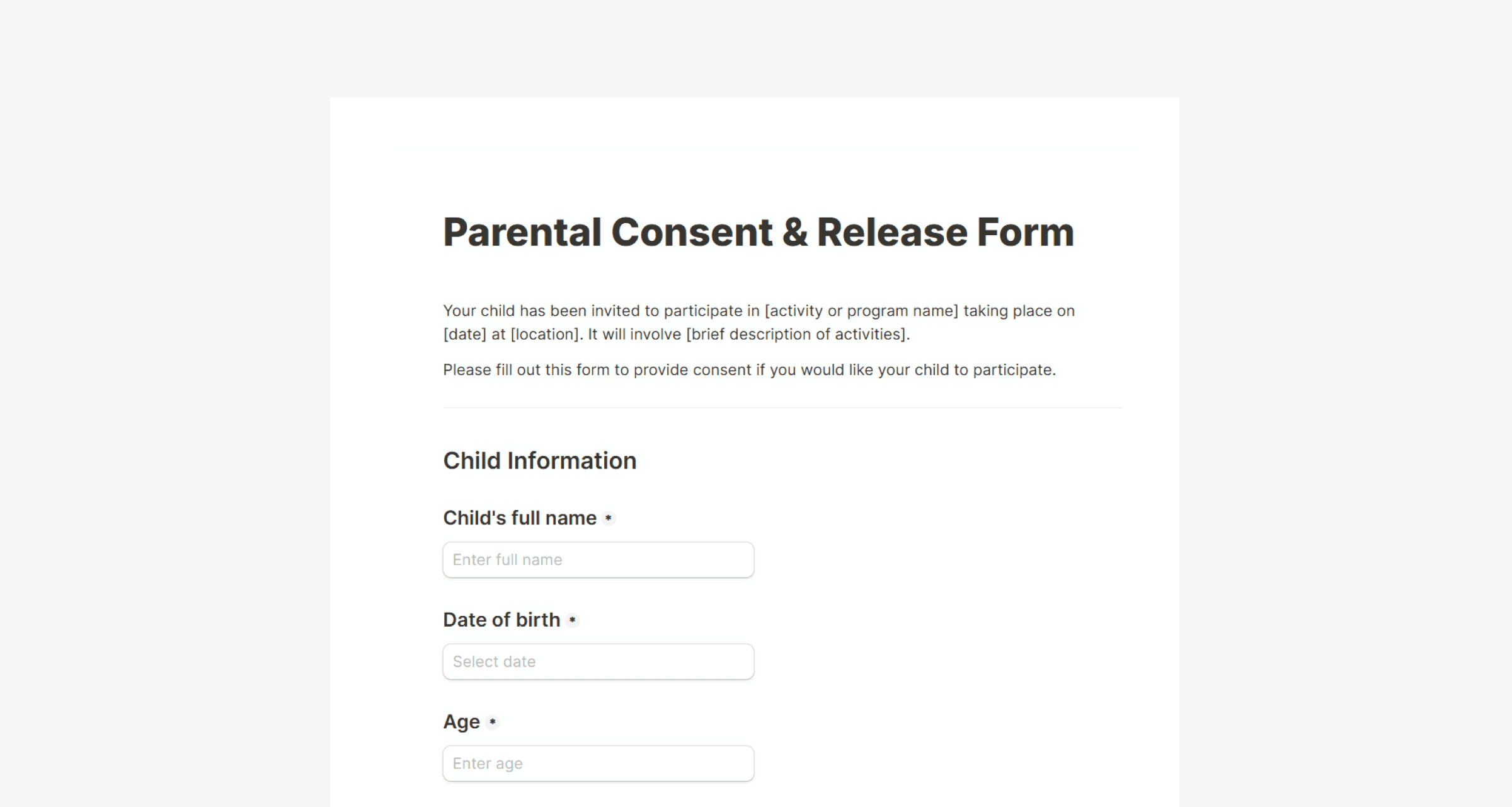 Parental Consent Form Template - Tally form template