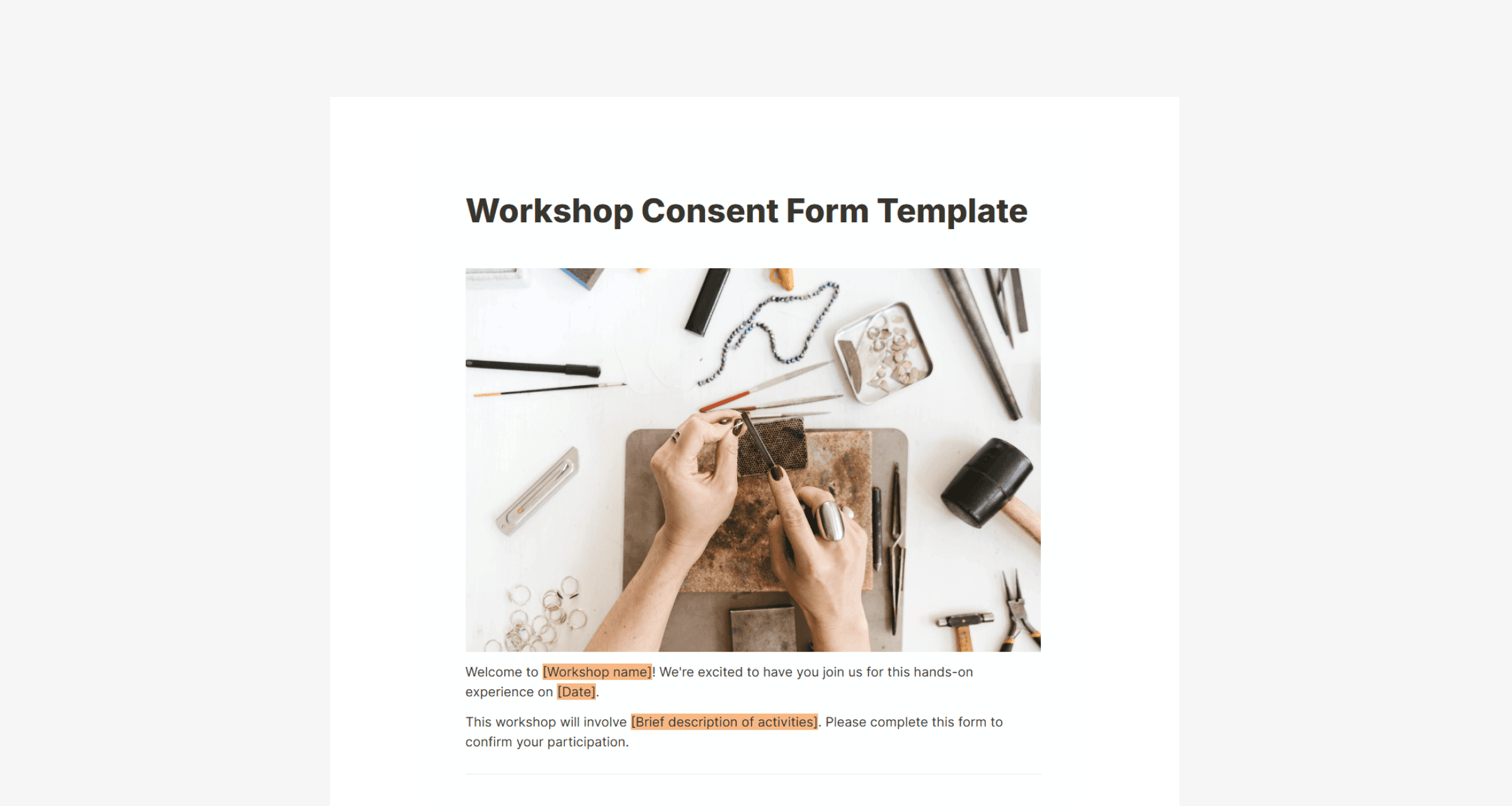 Workshop Consent Form Template - Tally form template